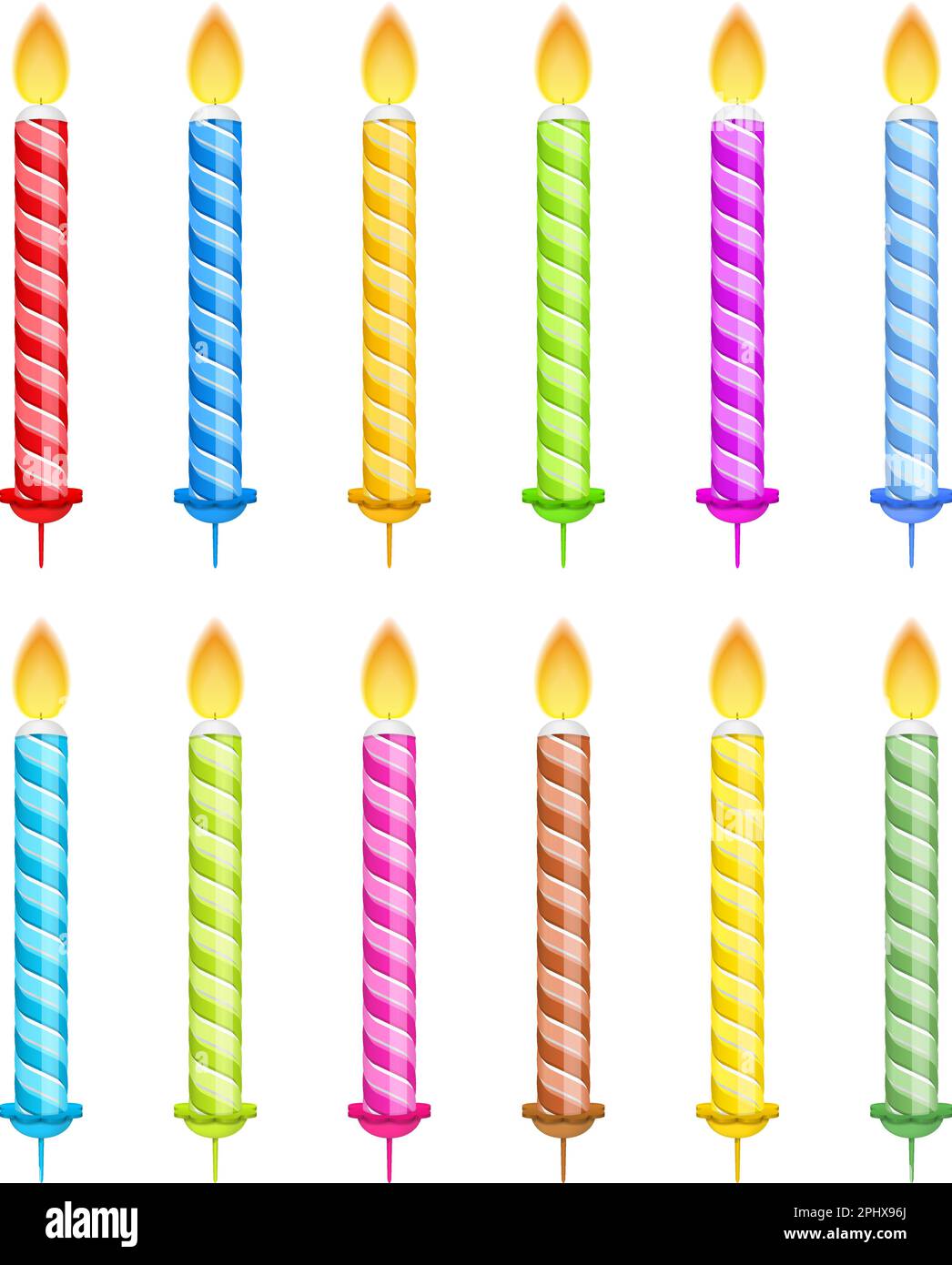 Set of striped birthday candles isolated on white background, vector ...
