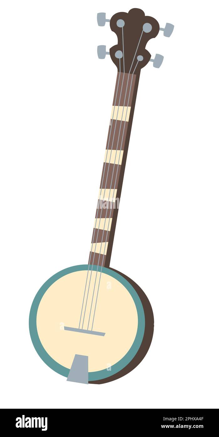 Vector banjo, musical instrument isolated on white background. Flat icon of american banjo ...
