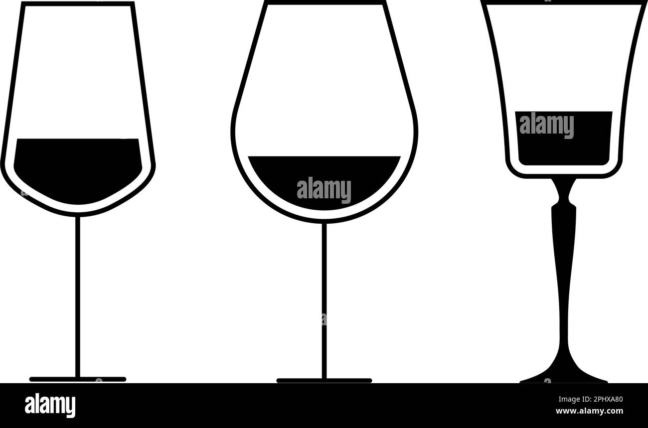 Set of black glass wine icon, shape. Vector illustration Stock Vector ...