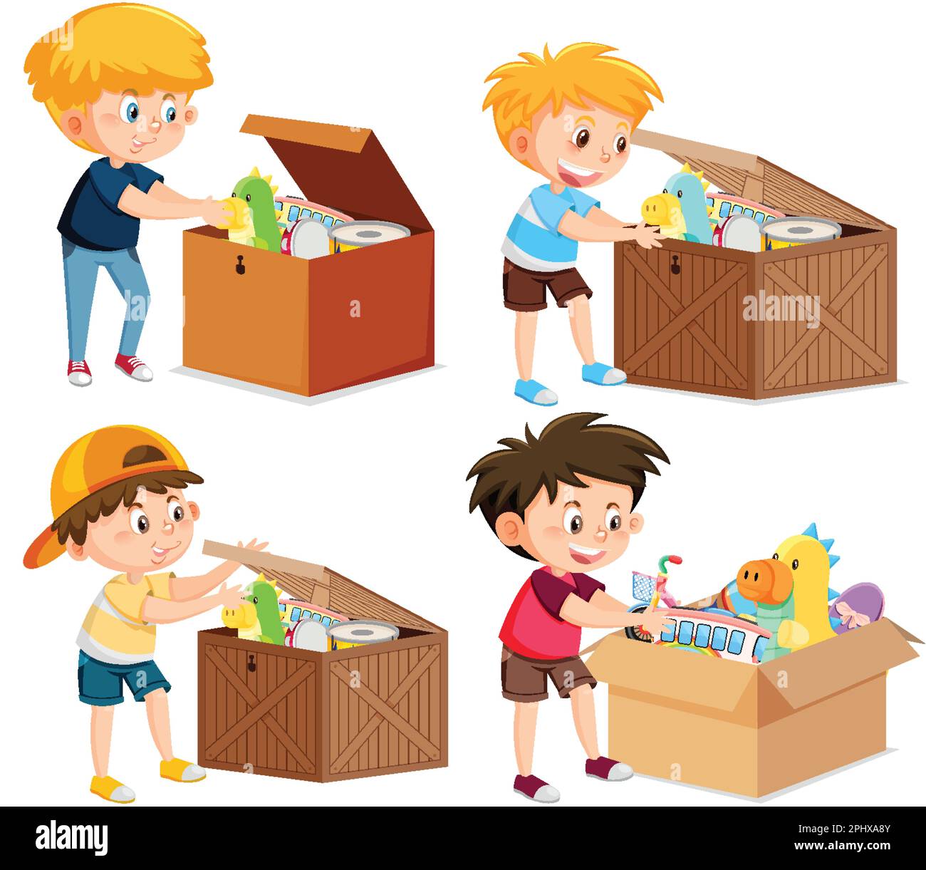 Set children with toys in the box illustration Stock Vector Image & Art ...