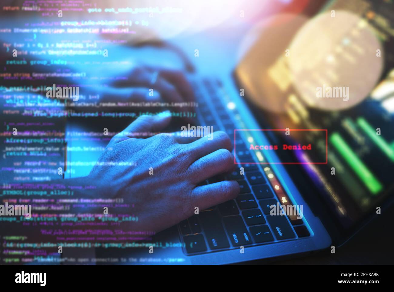Person hands, laptop or coding in night office on typing iot website ...