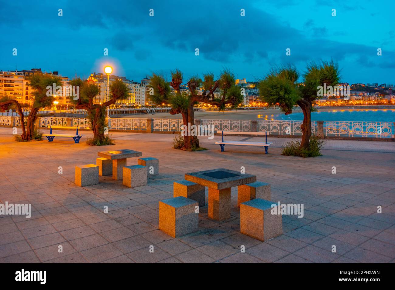 Night view of seaside promenade at San Sebastian, Spain Stock Photo - Alamy