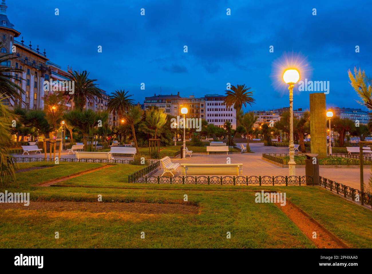 Night view of seaside promenade at San Sebastian, Spain Stock Photo - Alamy