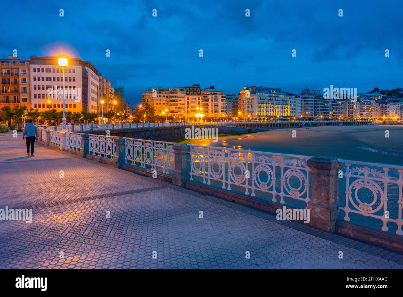 Night view of seaside promenade at San Sebastian, Spain Stock Photo - Alamy