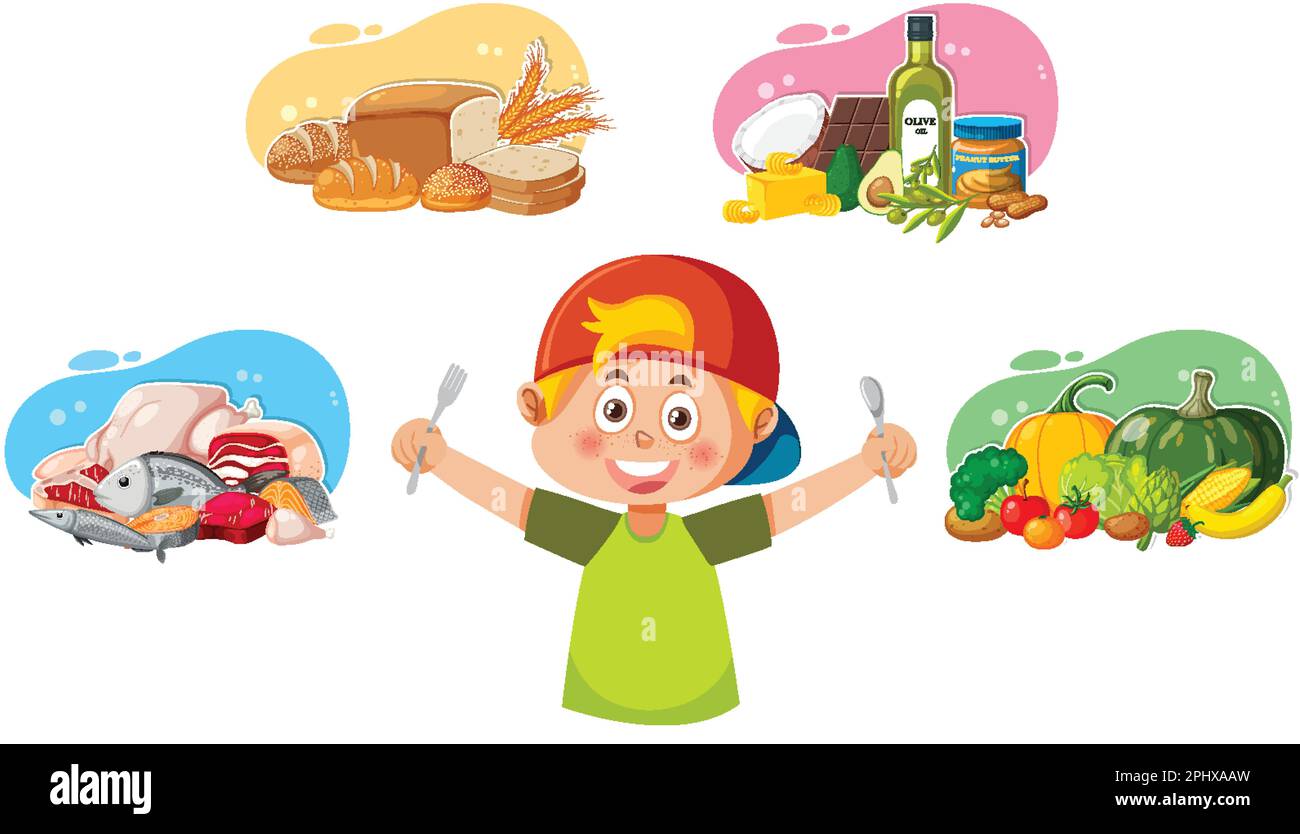 Kid with food group illustration Stock Vector Image & Art - Alamy