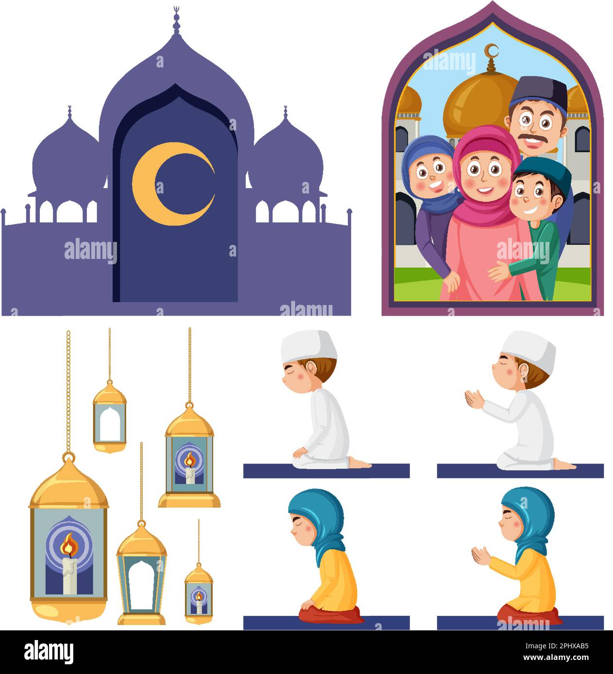 Muslim cartoon characters and objects vector illustration Stock Vector ...