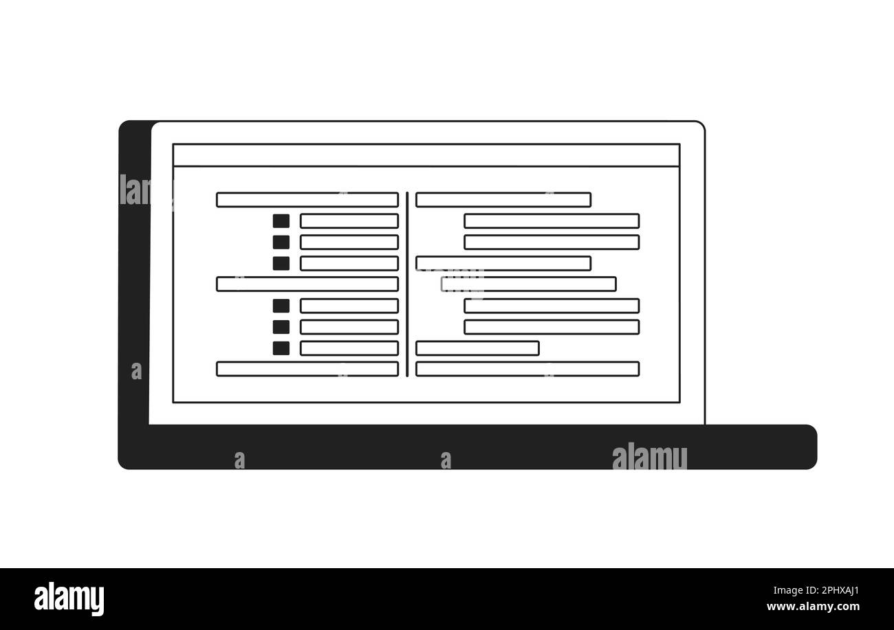 Laptop With Horizontal Bar Charts Monochrome Flat Vector Object Stock