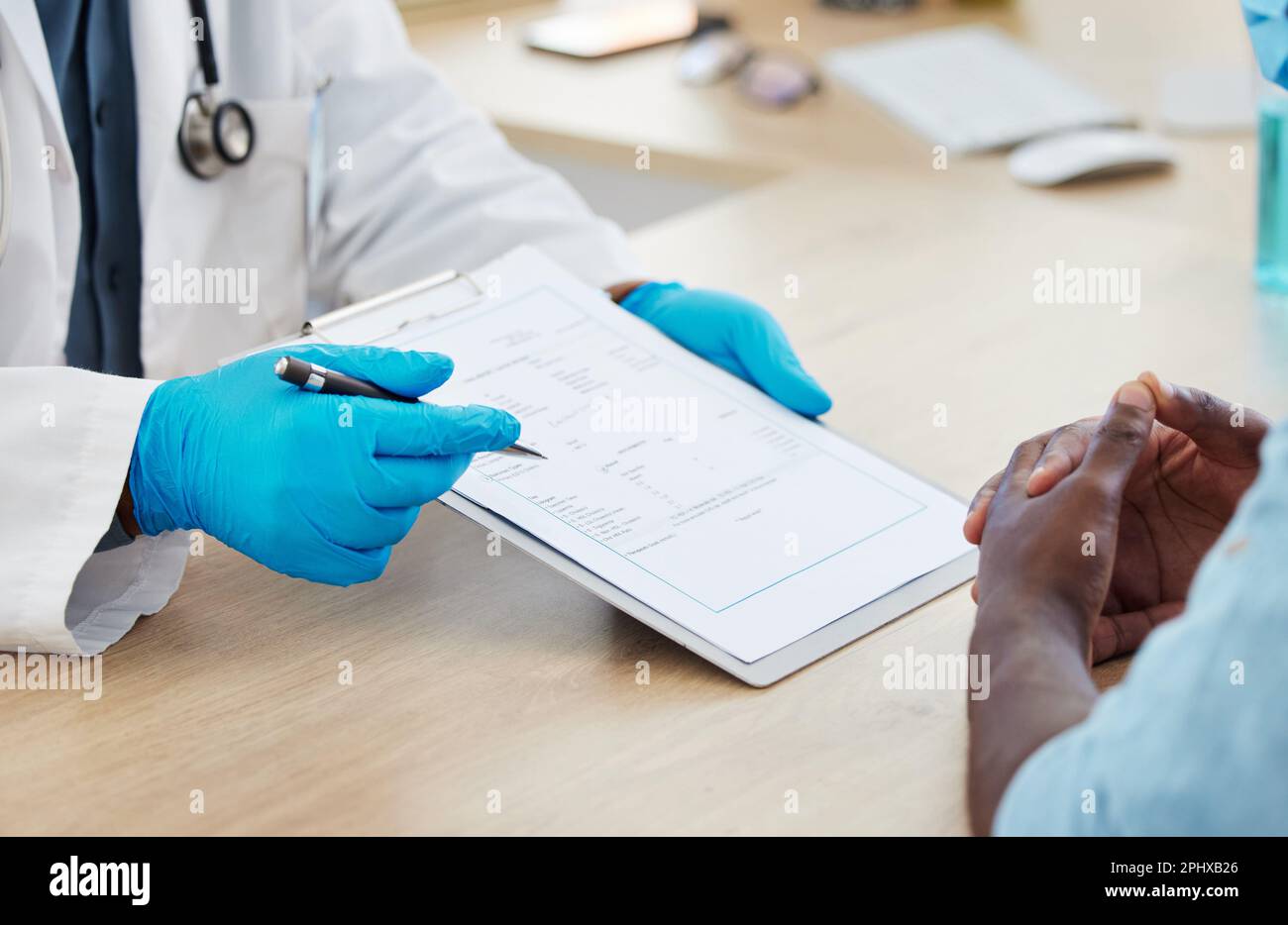 Insurance, forms and doctor with a man for healthcare, medical advice ...