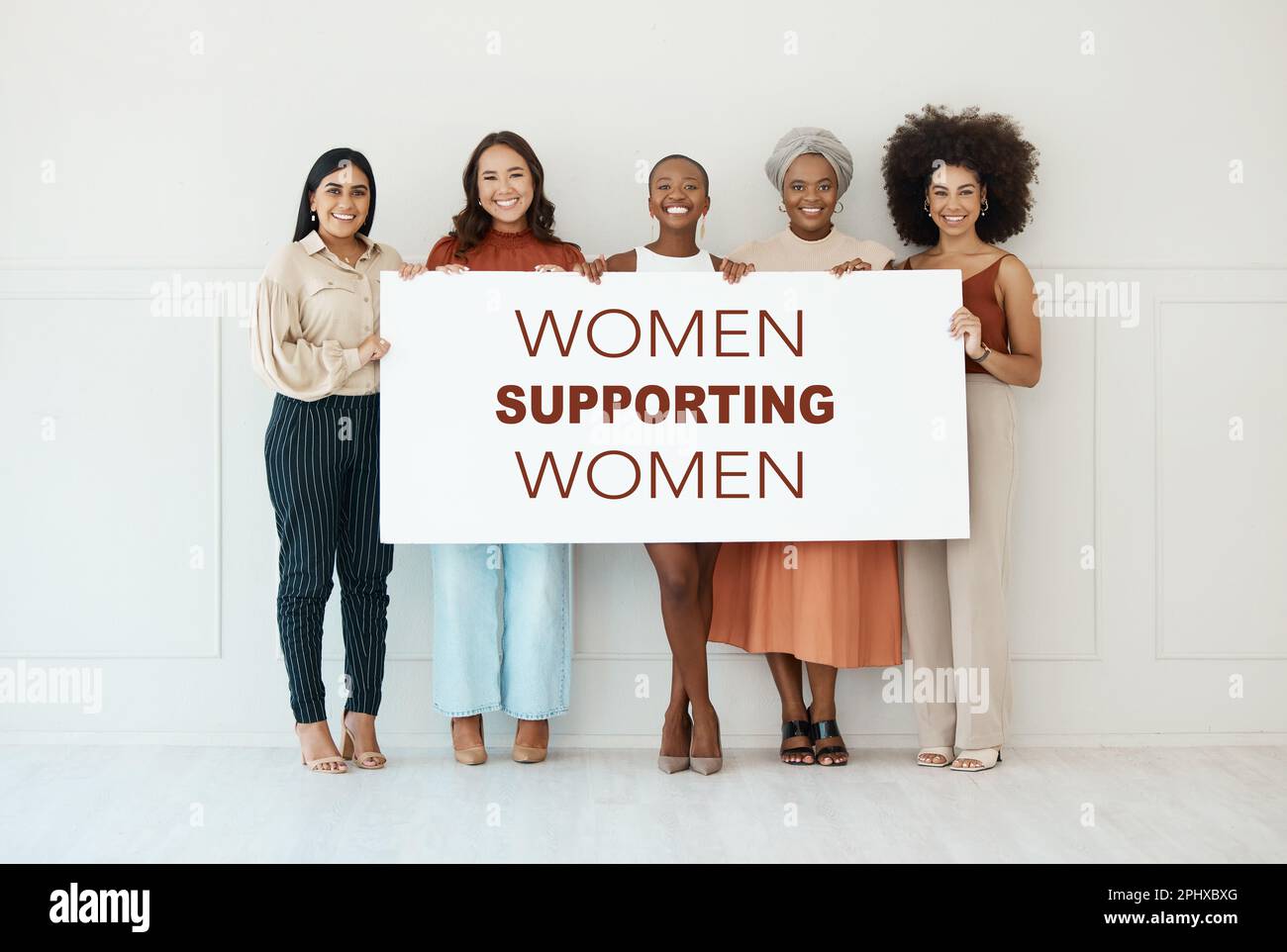 Happy women, diversity and support poster portrait for billboard ...