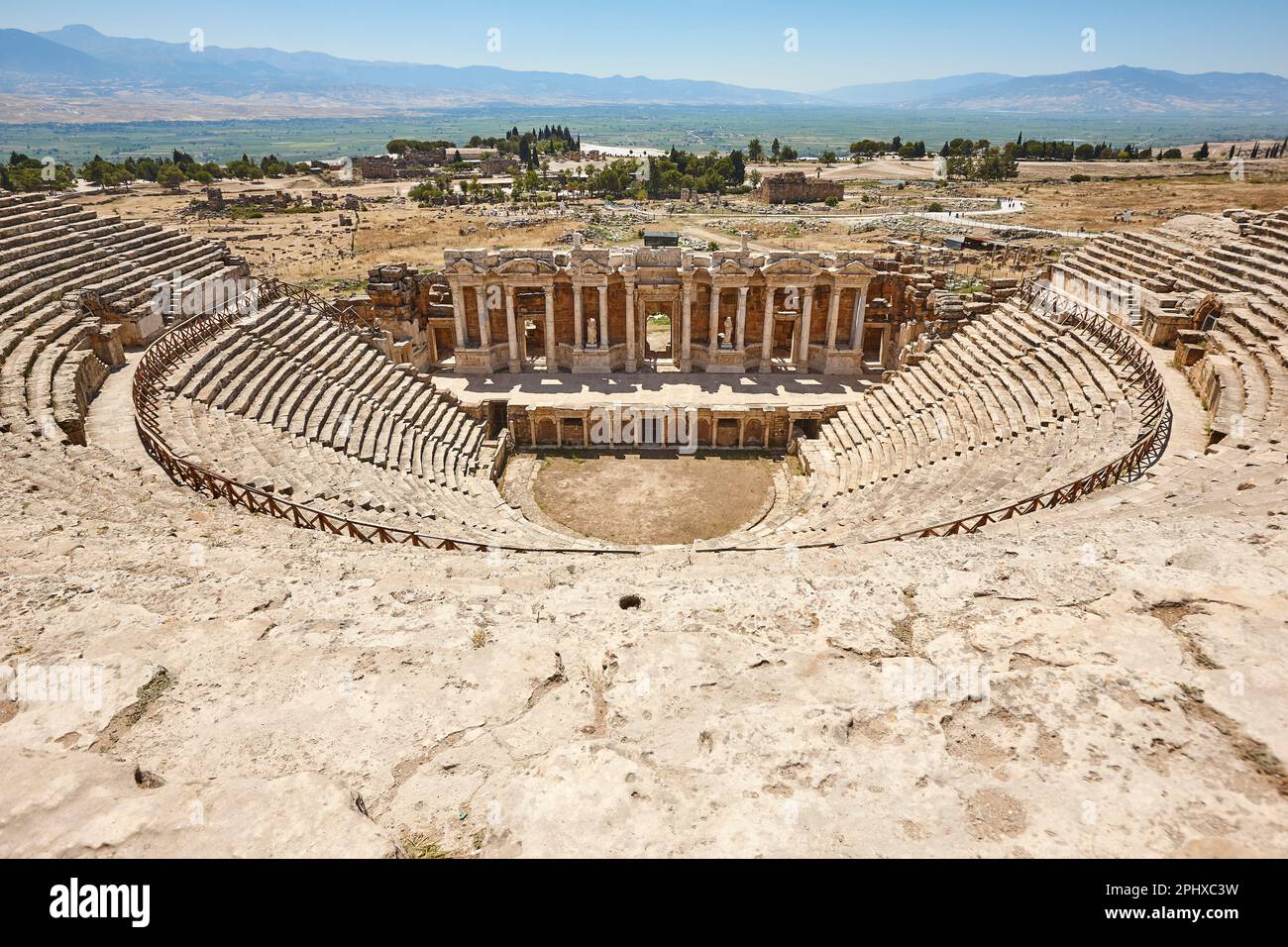 Amphitheatre ruins in Hierapolis archeology site. Pamukkale. Anatolia ...