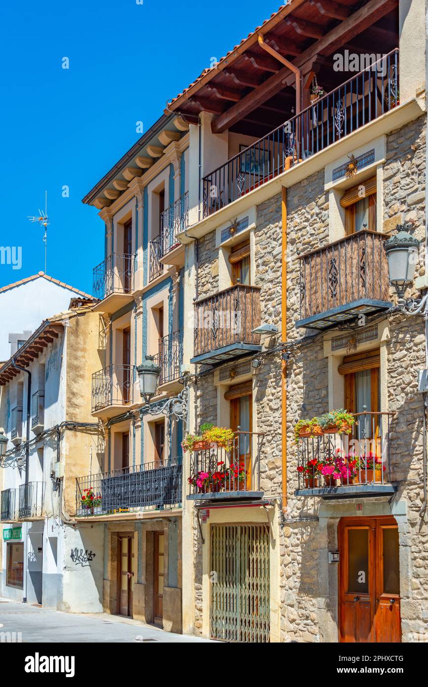 Colorful facades of houses in Spanish town Jaca Stock Photo - Alamy