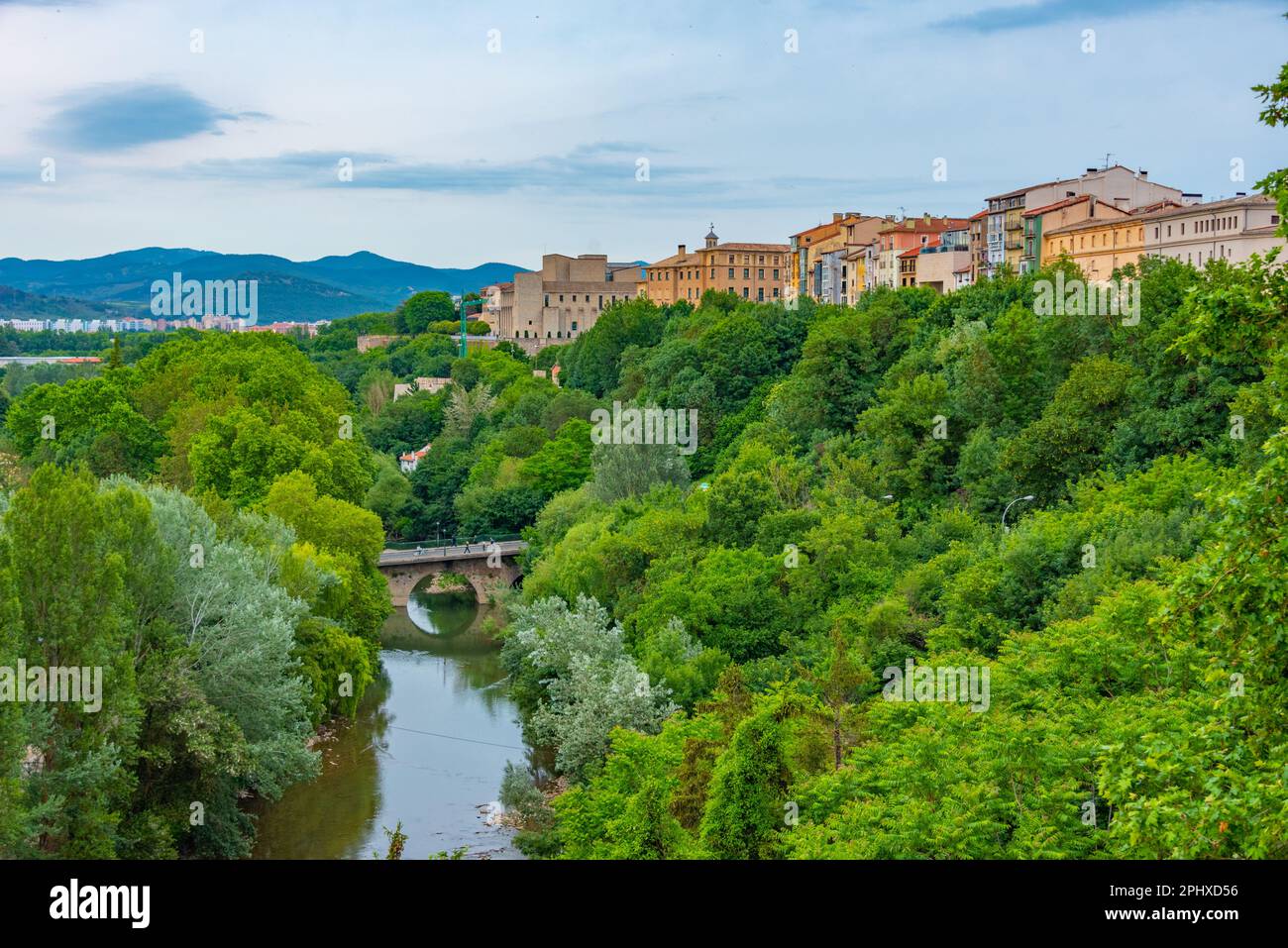 Buildings stretched alongisde ramparts of Pamplona, Spain Stock Photo ...