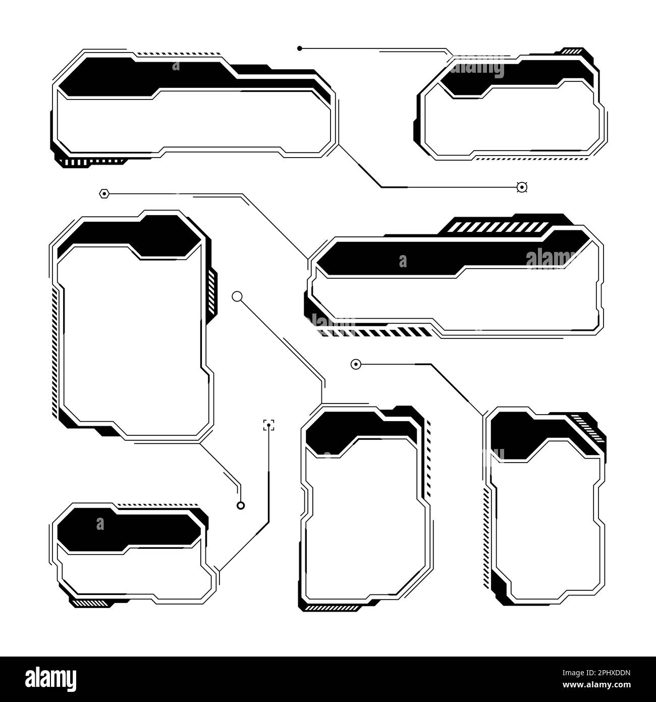 Black futuristic HUD or UI elements. Sci-fi user interface text boxes ...