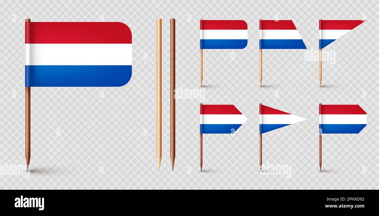 Realistic various Dutch toothpick flags. Souvenir from Netherlands ...