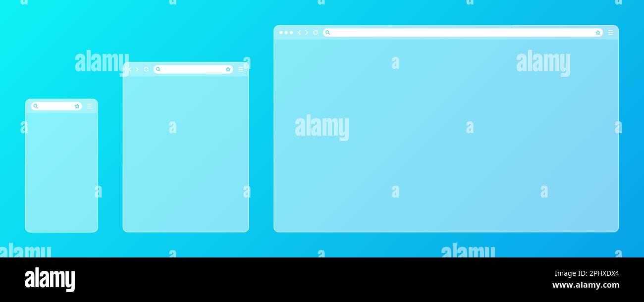 Blank transparent web browser window with toolbar and search field on ...