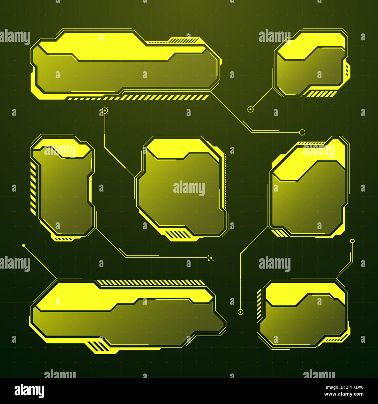 Yellow futuristic HUD, UI elements. Sci-fi user interface text boxes ...