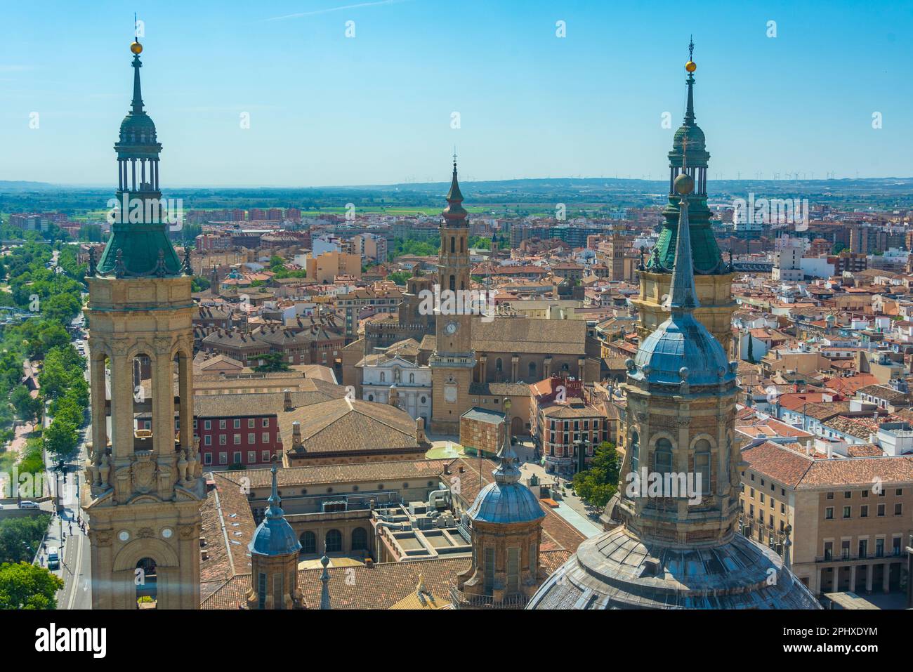 Aerial view of the basilica de nuestra senora de pilar in Zaragoza ...