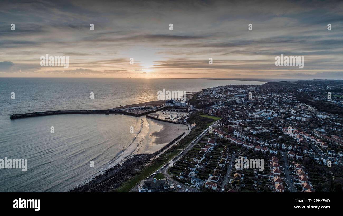 An aerial view of Folkestone, including the harbor, Harbour Arm, and ...