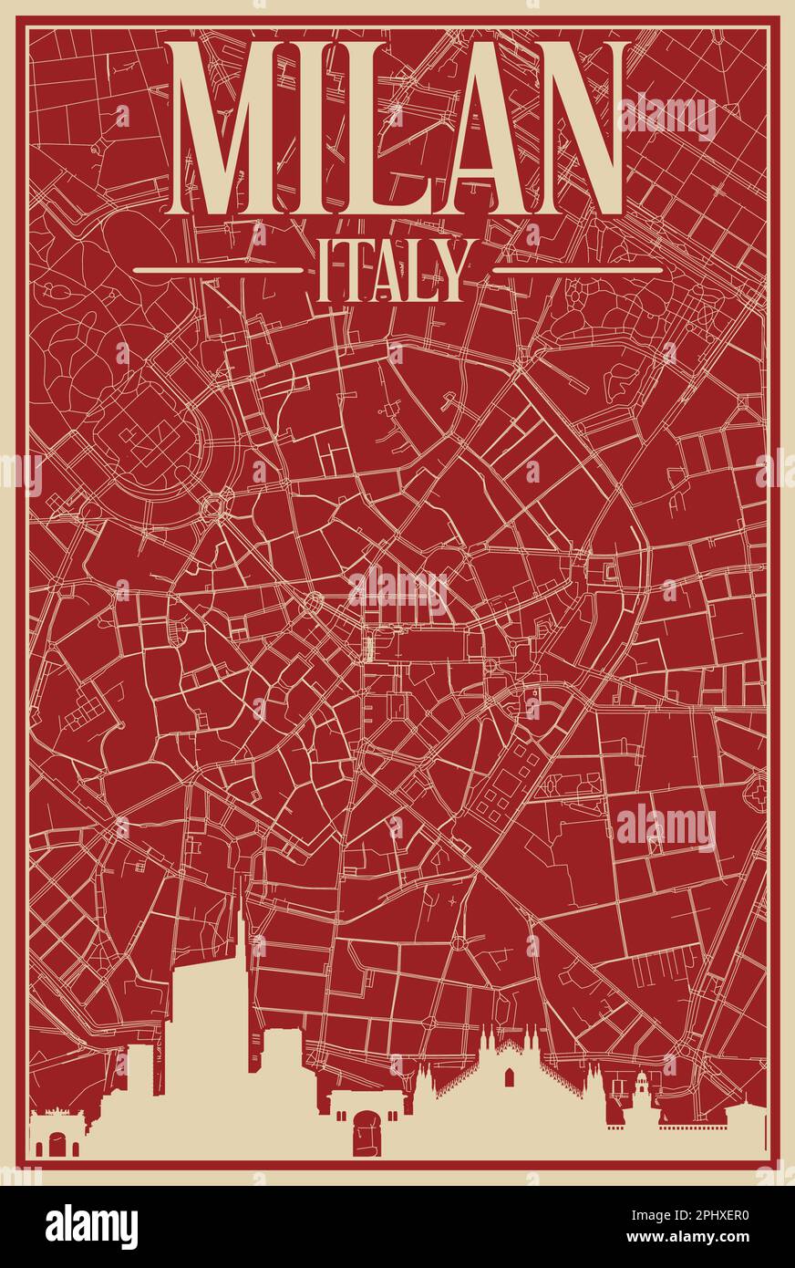 Road network poster of the downtown MILAN, ITALY Stock Vector Image ...