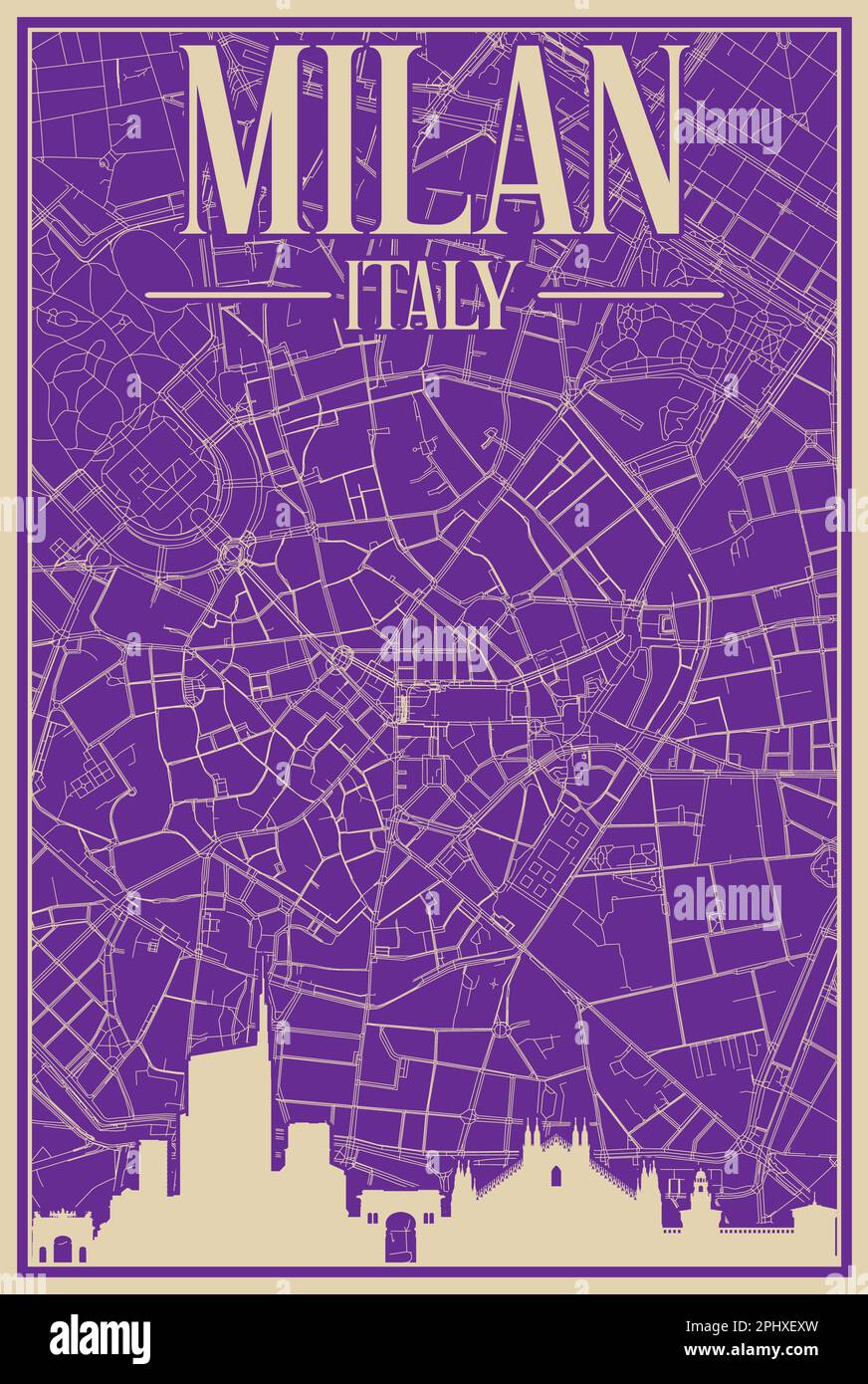 Road network poster of the downtown MILAN, ITALY Stock Vector Image ...