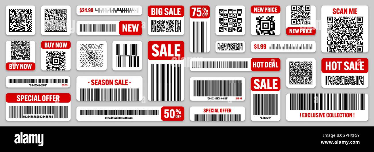 Set of product barcodes and QR codes. Special offer, sale stickers ...