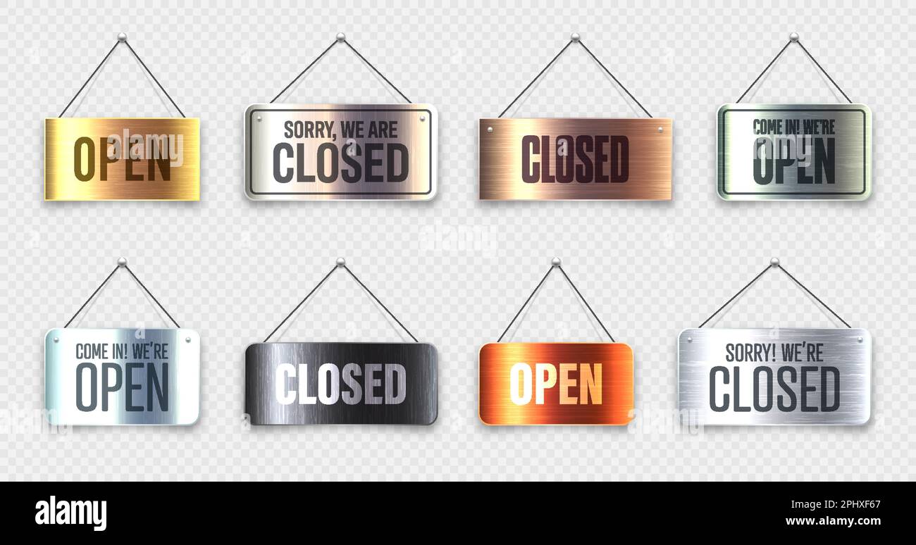 Brushed metal Open and Closed hanging signboards. Vintage door sign for ...