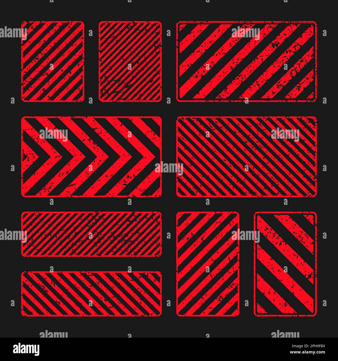 Various red grunge warning signs with diagonal lines. Old attention ...