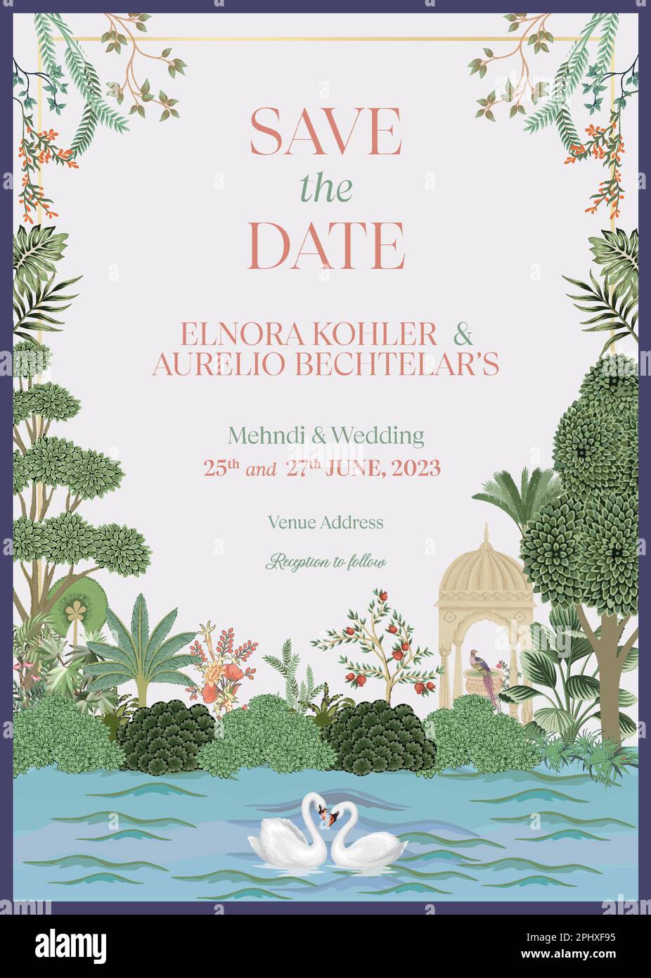 Traditional Indian Mughal wedding invitation card design. Save the date invitation card for ...