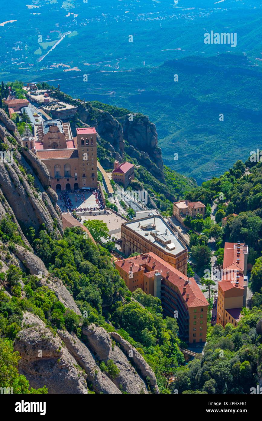 Panorama view of Santa Maria de Montserrat abbey in Spain Stock Photo ...
