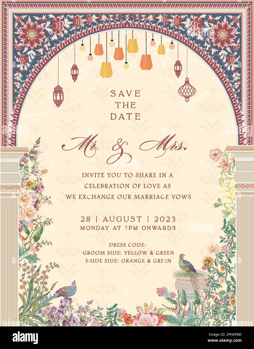 Wedding Invitation Card Design. Mughal arch with floral invitation card ...