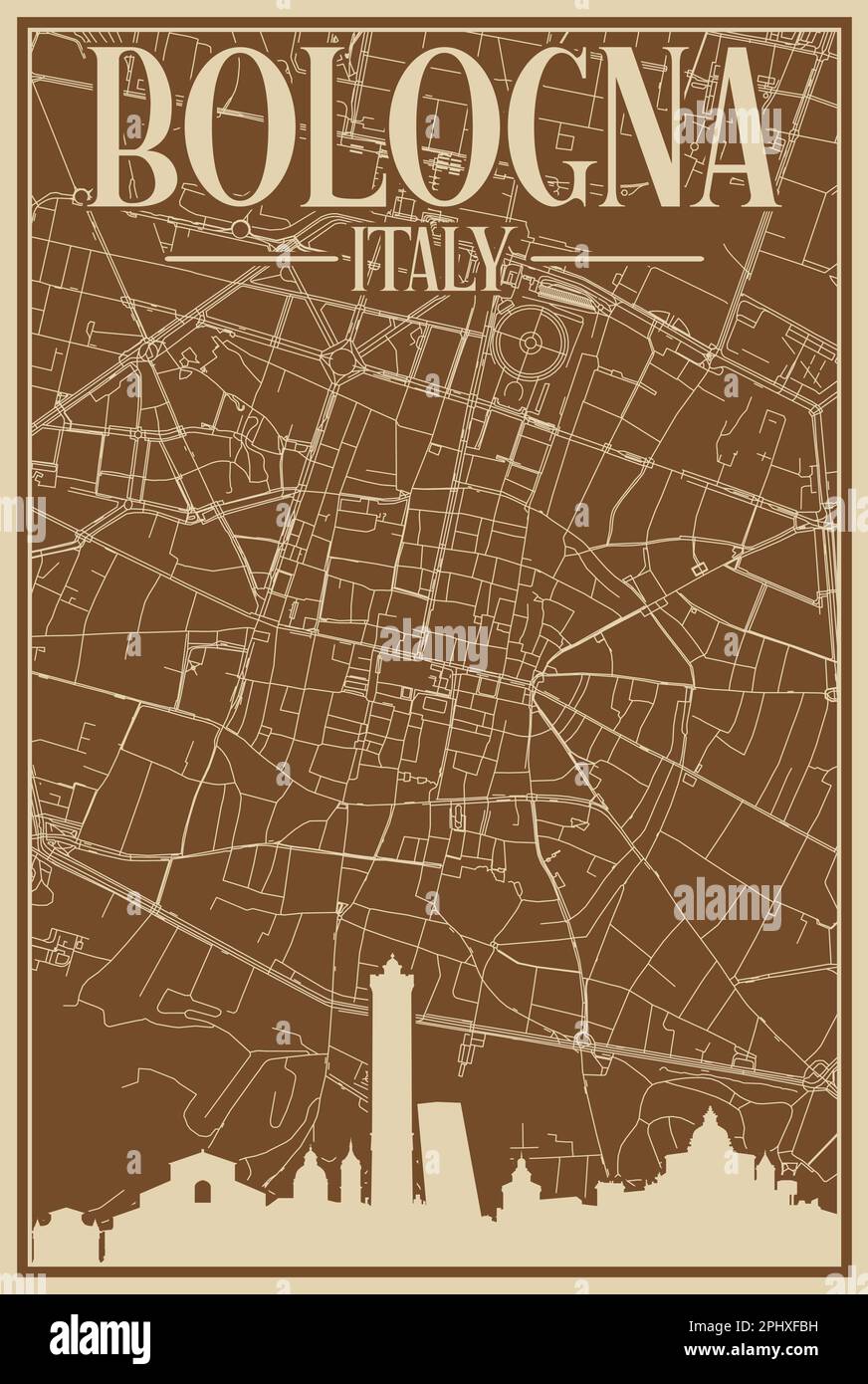 Road network poster of the downtown BOLOGNA, ITALY Stock Vector Image ...