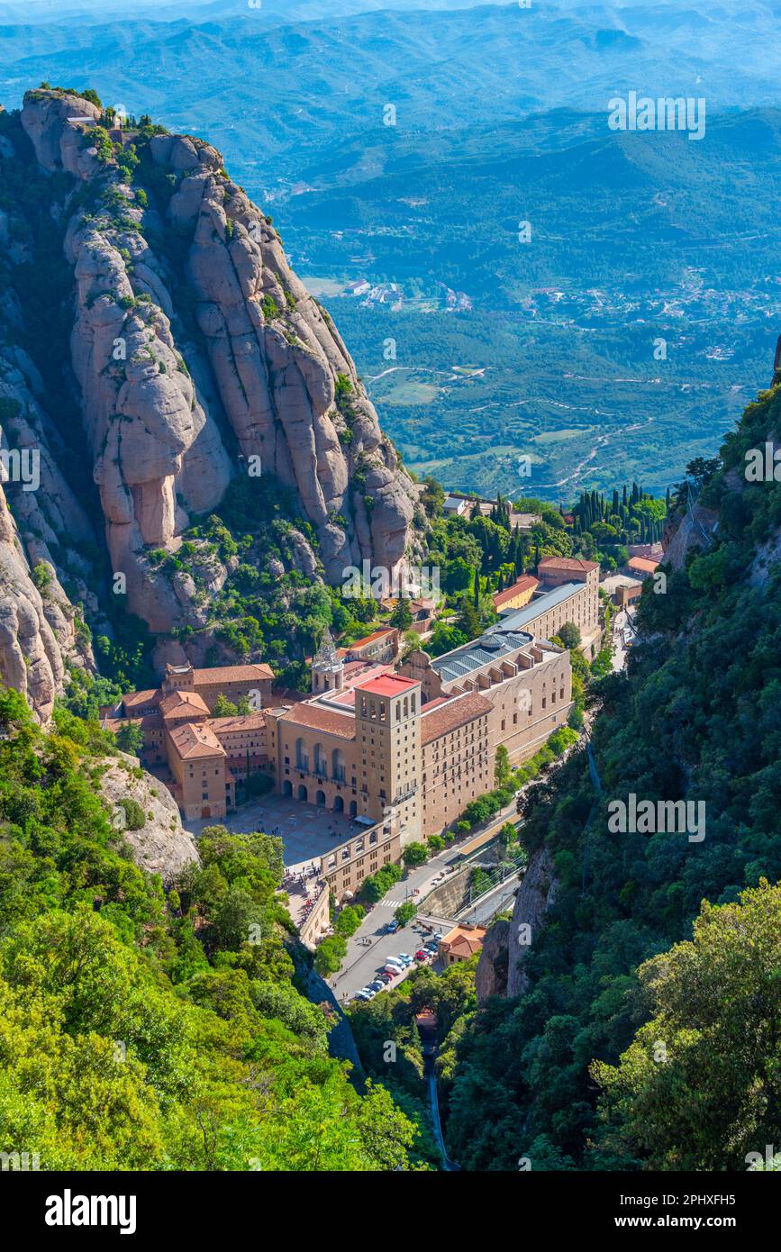 Panorama view of Santa Maria de Montserrat abbey in Spain Stock Photo ...