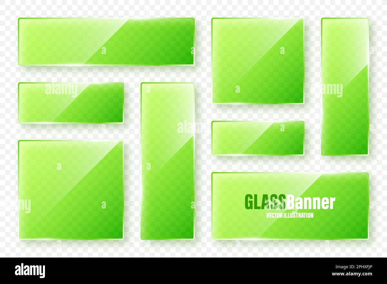 Realistic glass frames collection. Green transparent glass banners with ...