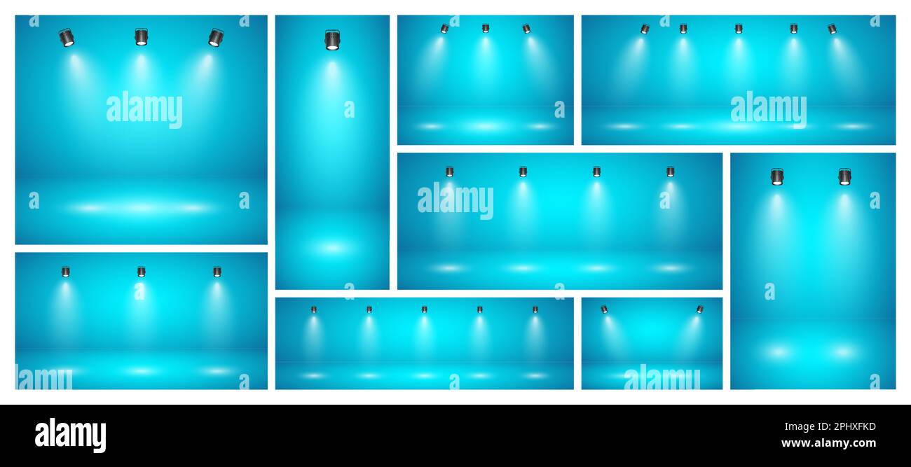 Empty blue studio abstract backgrounds with spotlights. Product ...