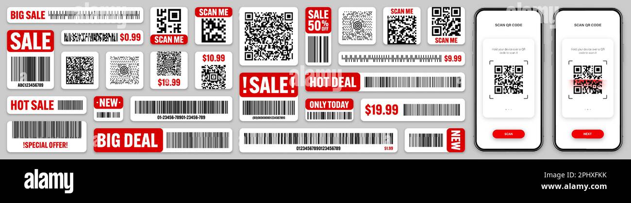 Product barcodes and QR codes. Smartphone application, scanner app ...