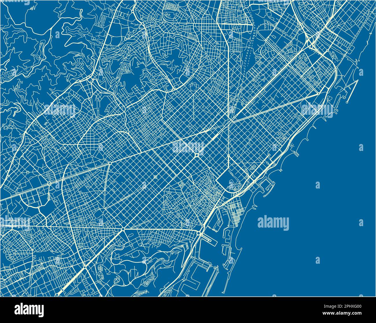 Blue and White vector city map of Barcelona with well organized separated layers Stock Vector ...