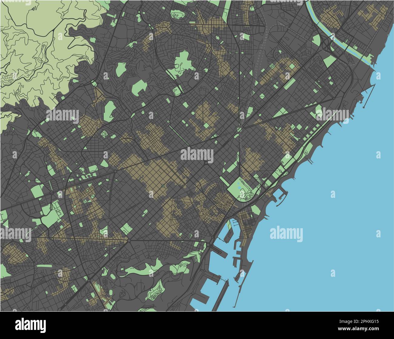 Barcelona vector map with dark colors Stock Vector Image & Art - Alamy