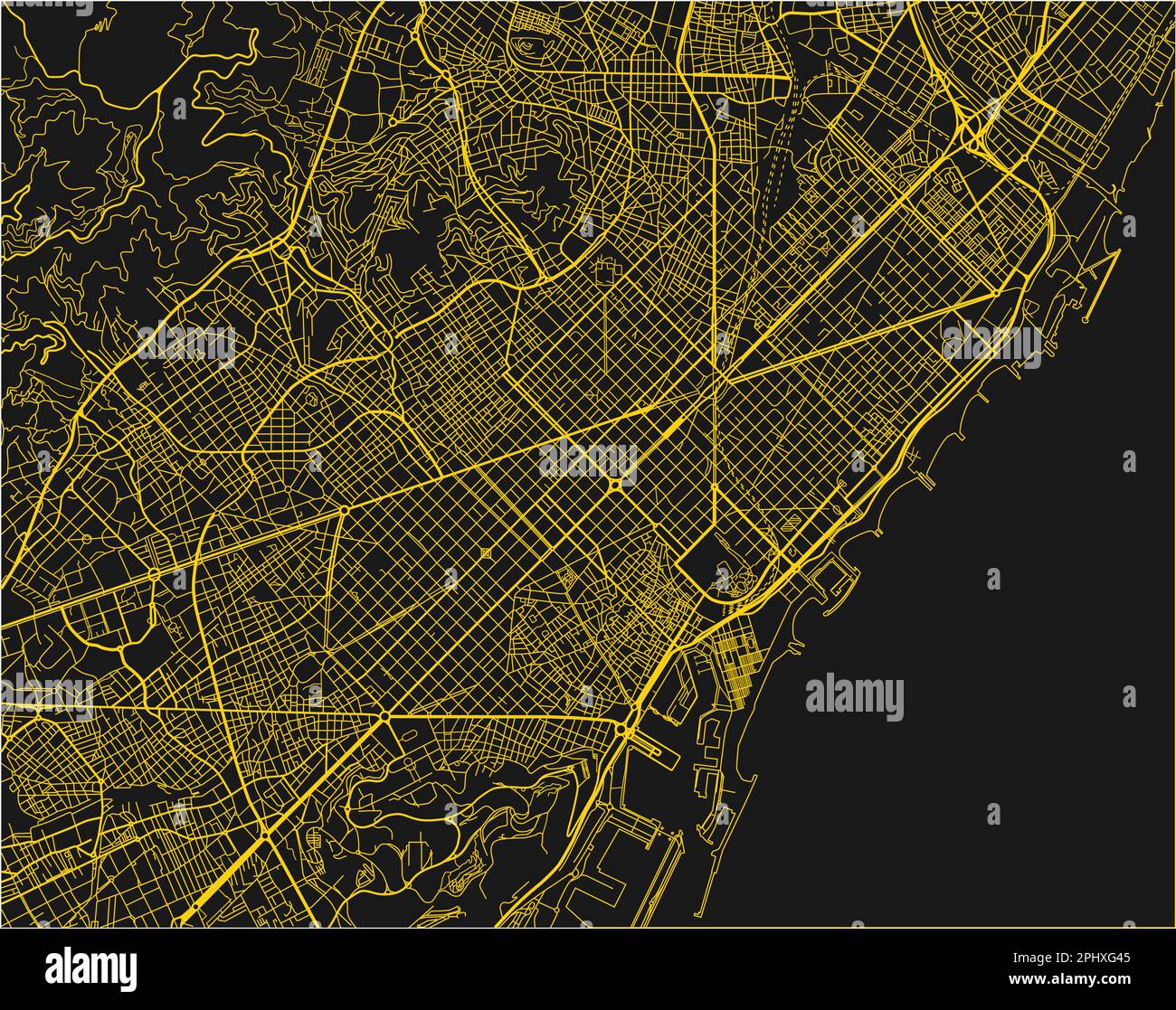 Black and yellow vector city map of Barcelona with well organized separated layers Stock Vector ...