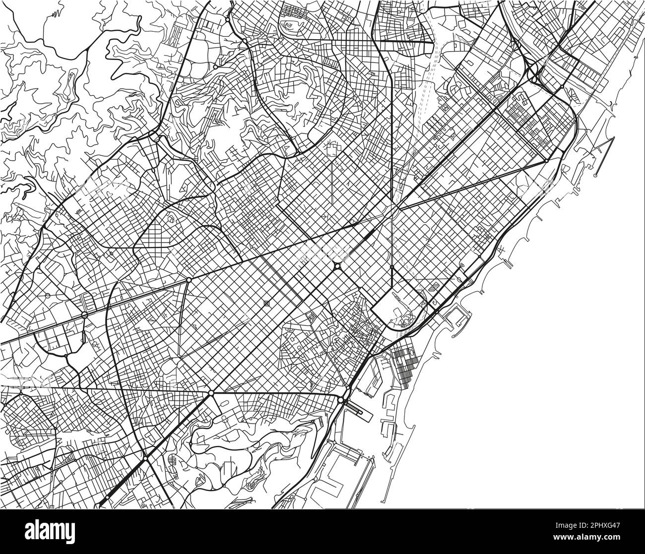 Black and white vector city map of Barcelona with well organized ...