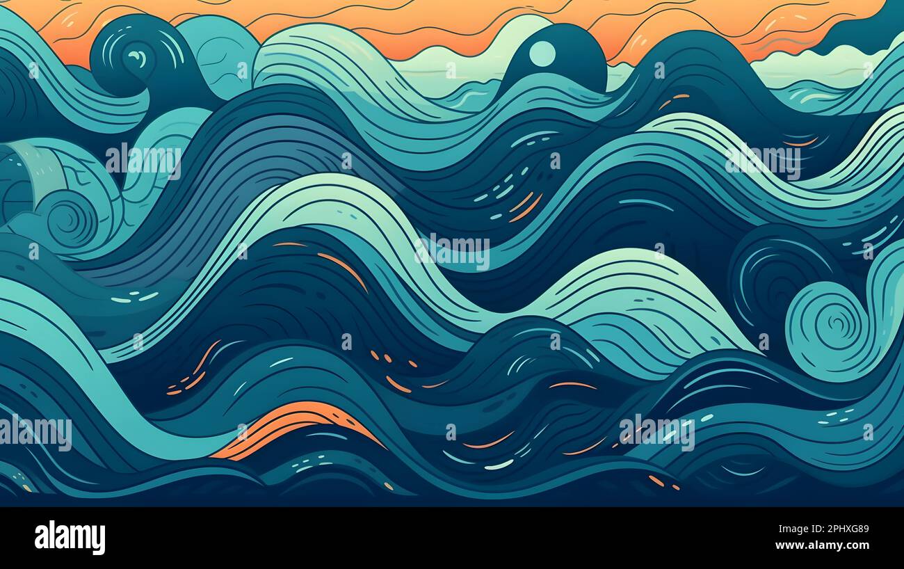 Seamless wavy pattern with hand drawn waves. Vector illustration Stock ...