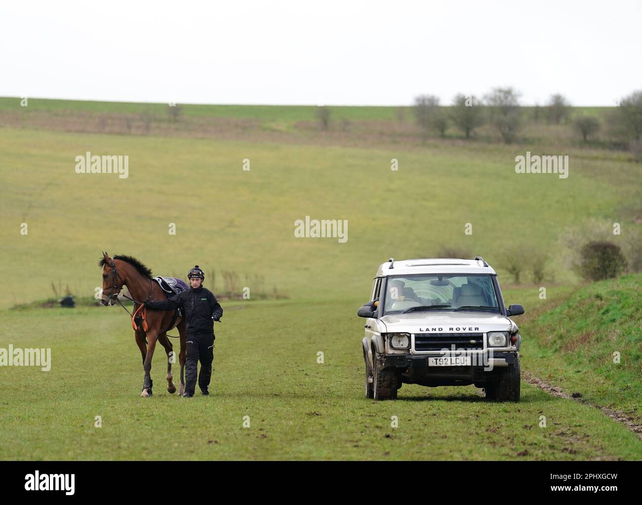 Arclight and Nico de Boinville passed in car by trainer Nicky Henderson ...