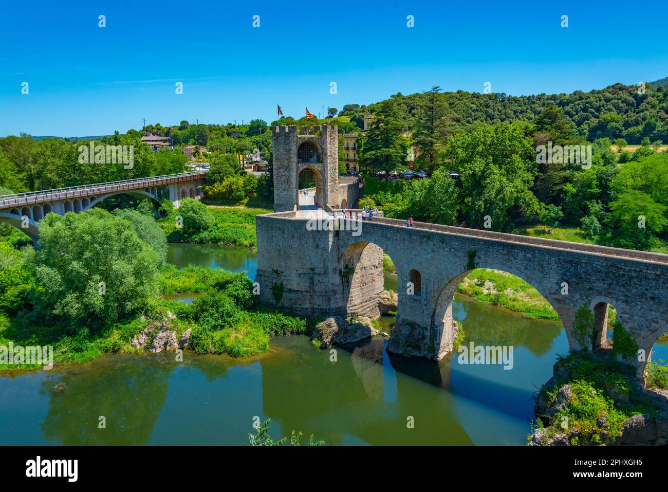 Medieval bridge in Spanish town Besalu Stock Photo - Alamy