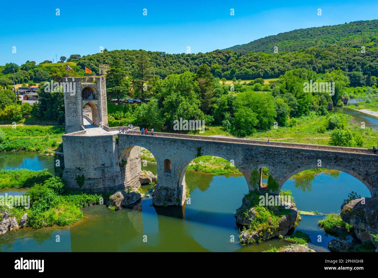 Medieval bridge in Spanish town Besalu Stock Photo - Alamy