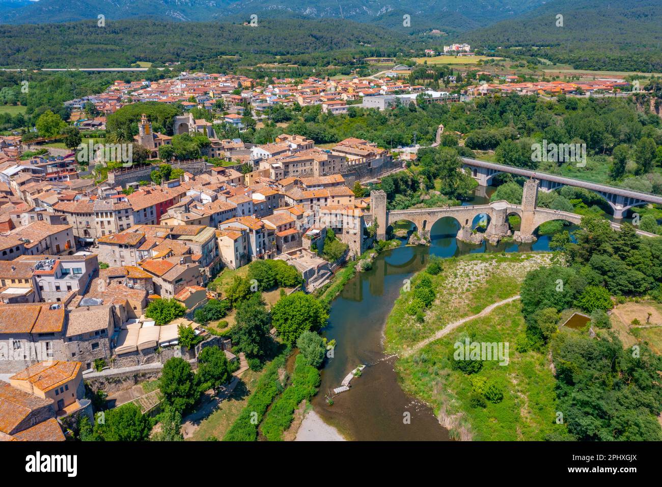 Aerial view of Spanish town Besalu Stock Photo - Alamy