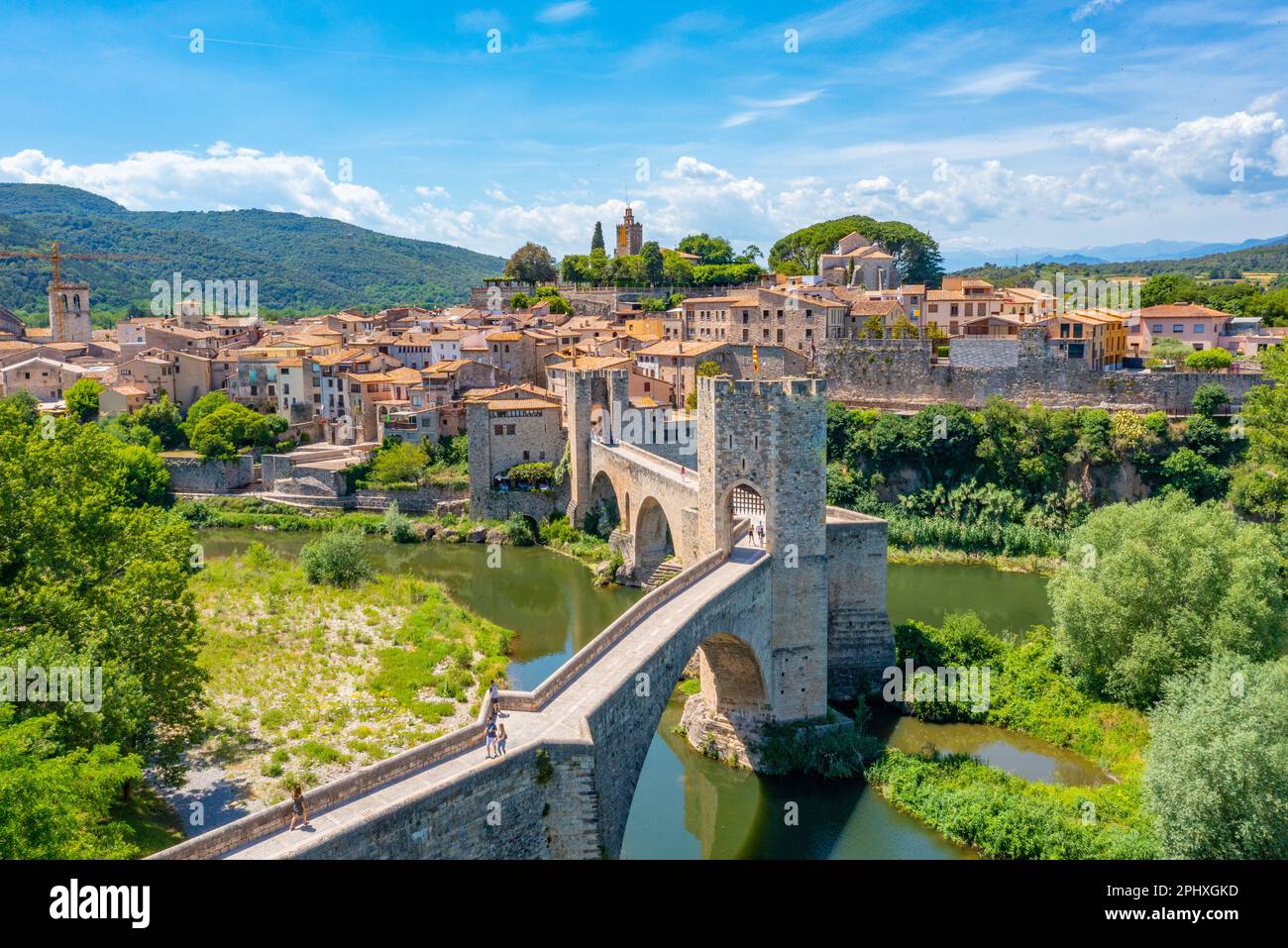 Medieval bridge in Spanish town Besalu Stock Photo - Alamy