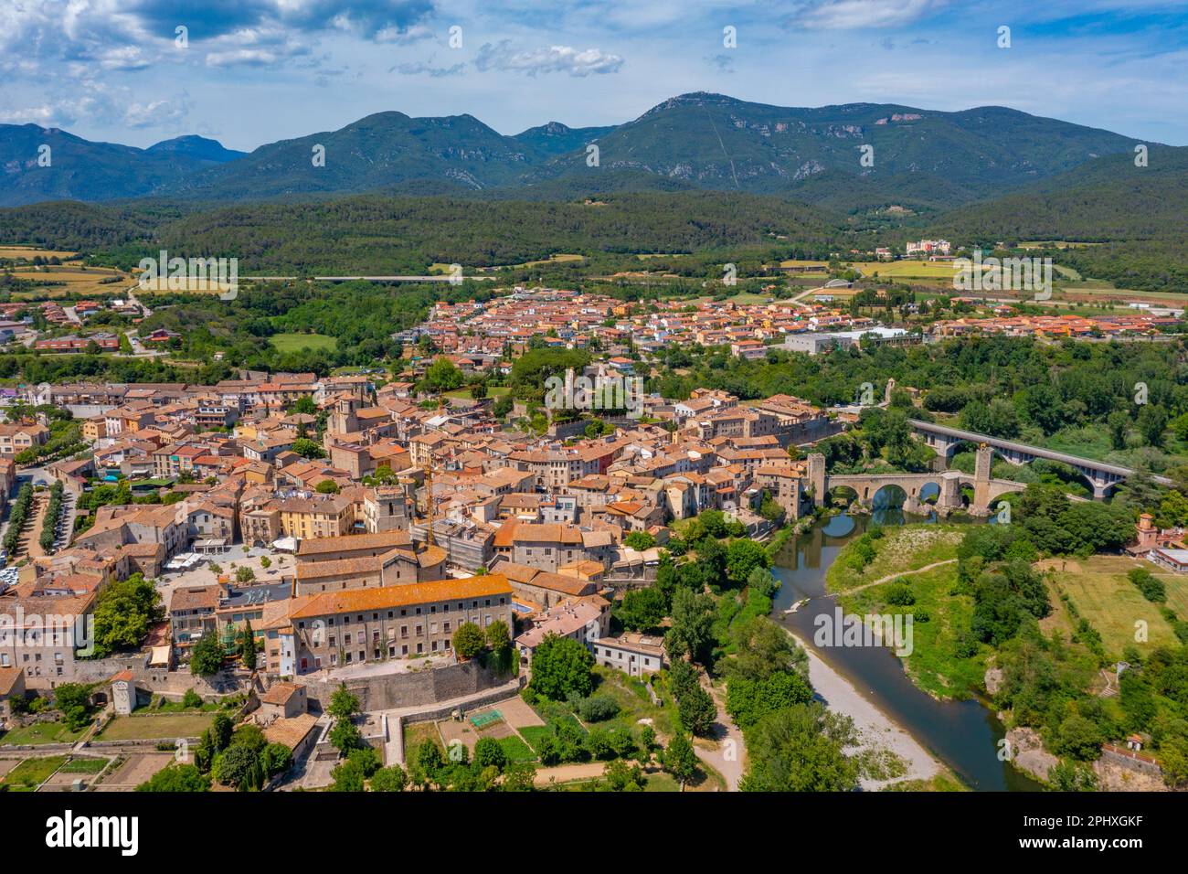 Aerial view of Spanish town Besalu Stock Photo - Alamy