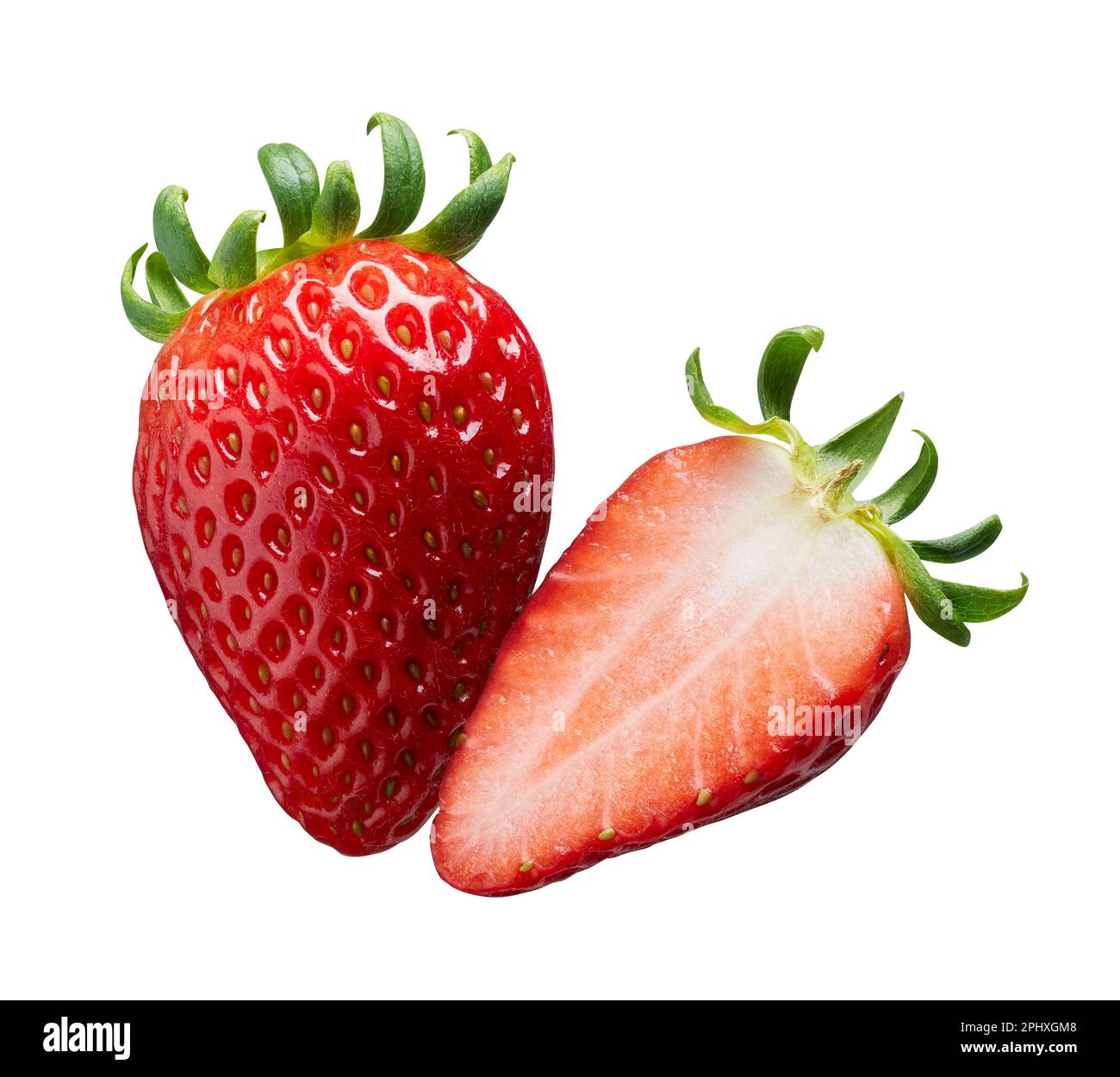 Whole and half cut strawberry on white background Stock Photo - Alamy