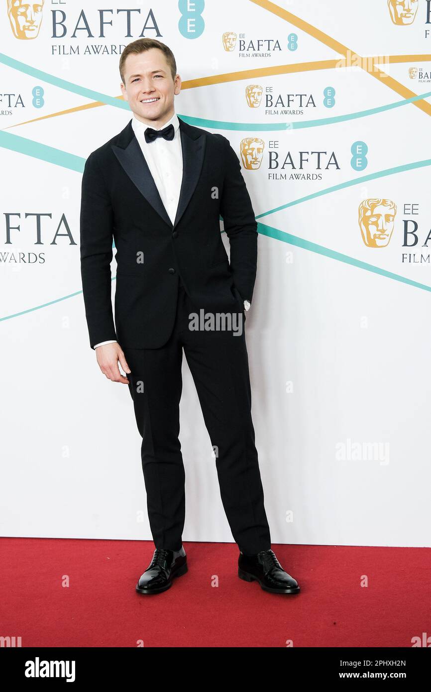 Taron Egerton photographed during The 2023 EE BAFTA Film Awards Red ...