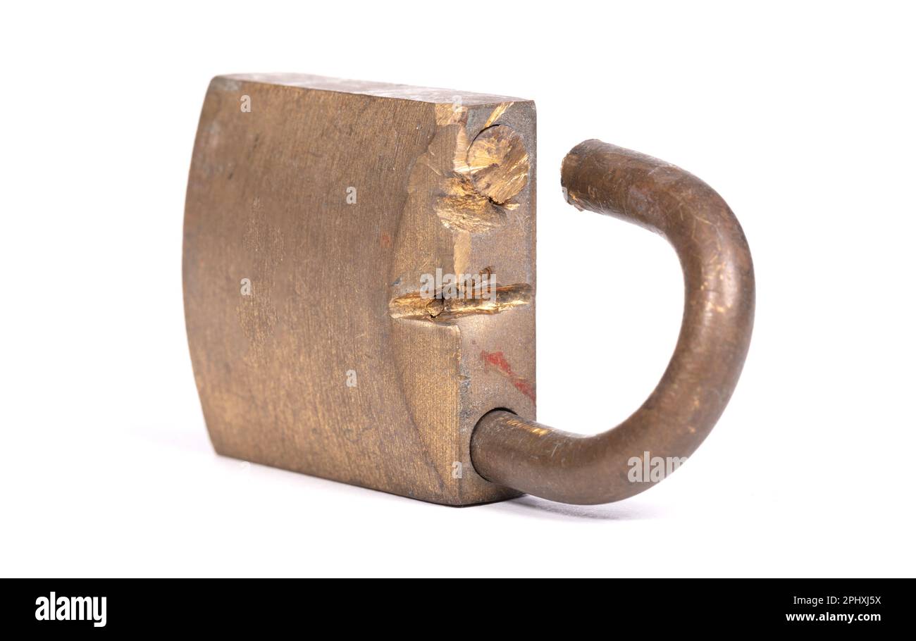 Image of a broken lock with a white background Stock Photo - Alamy