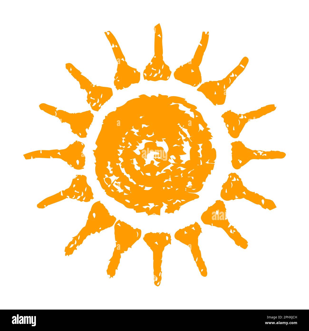 Hand painted sun symbol, hand drawn with crayon, isolated on white ...